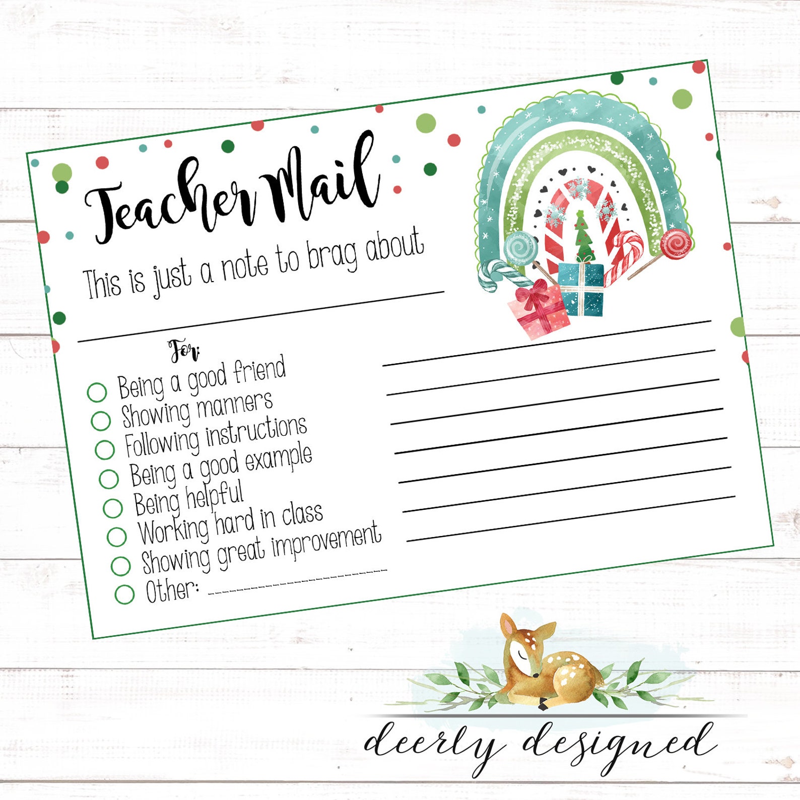 Christmas Teacher Mail Rainbow Note From the Teacher - Etsy