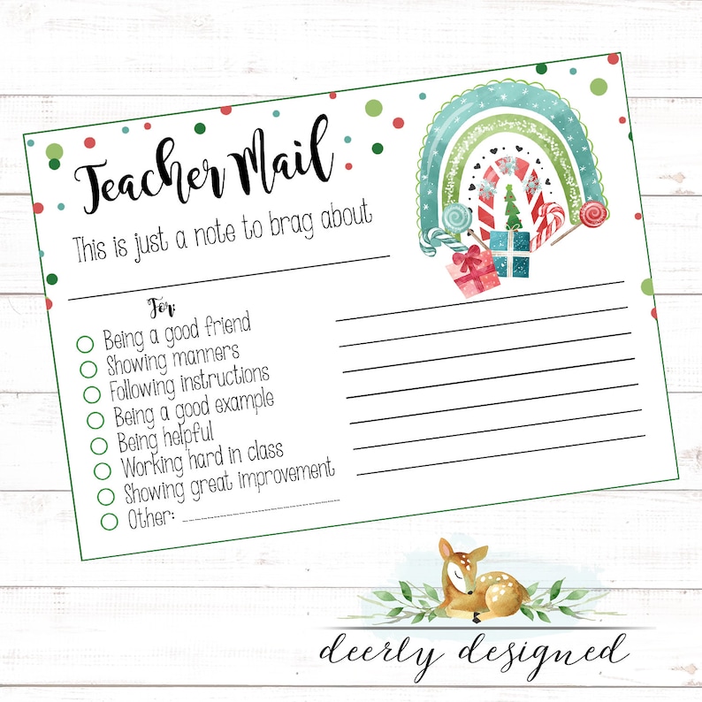 Christmas Teacher Mail Rainbow Note From the Teacher - Etsy