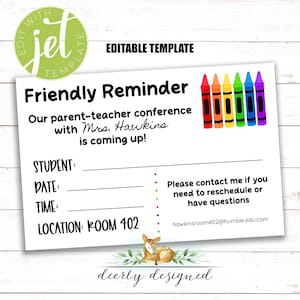 EDITABLE Parent - Teacher Conference Reminder - Editable Template ...
