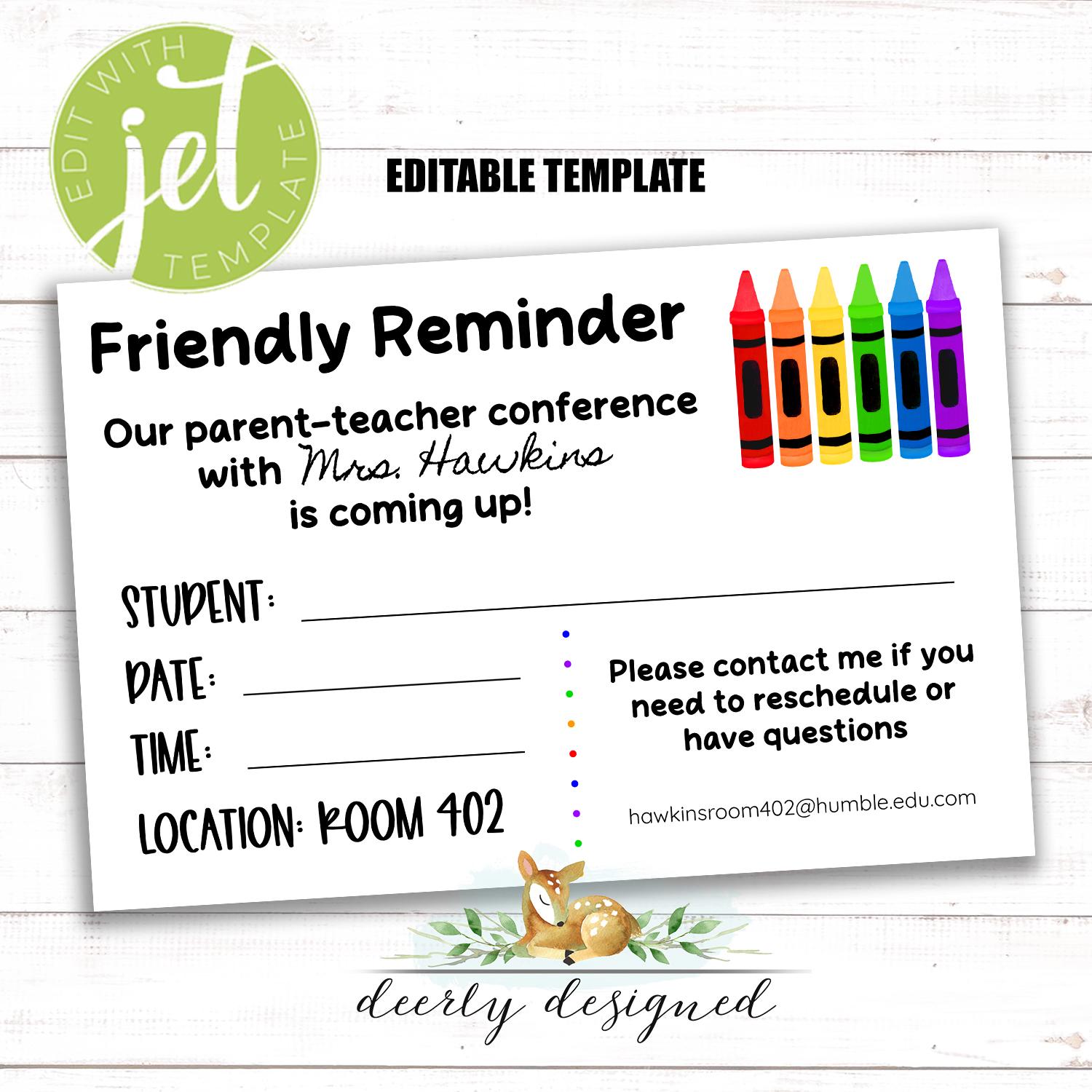 EDITABLE Parent - Teacher Conference Reminder - Editable Template ...