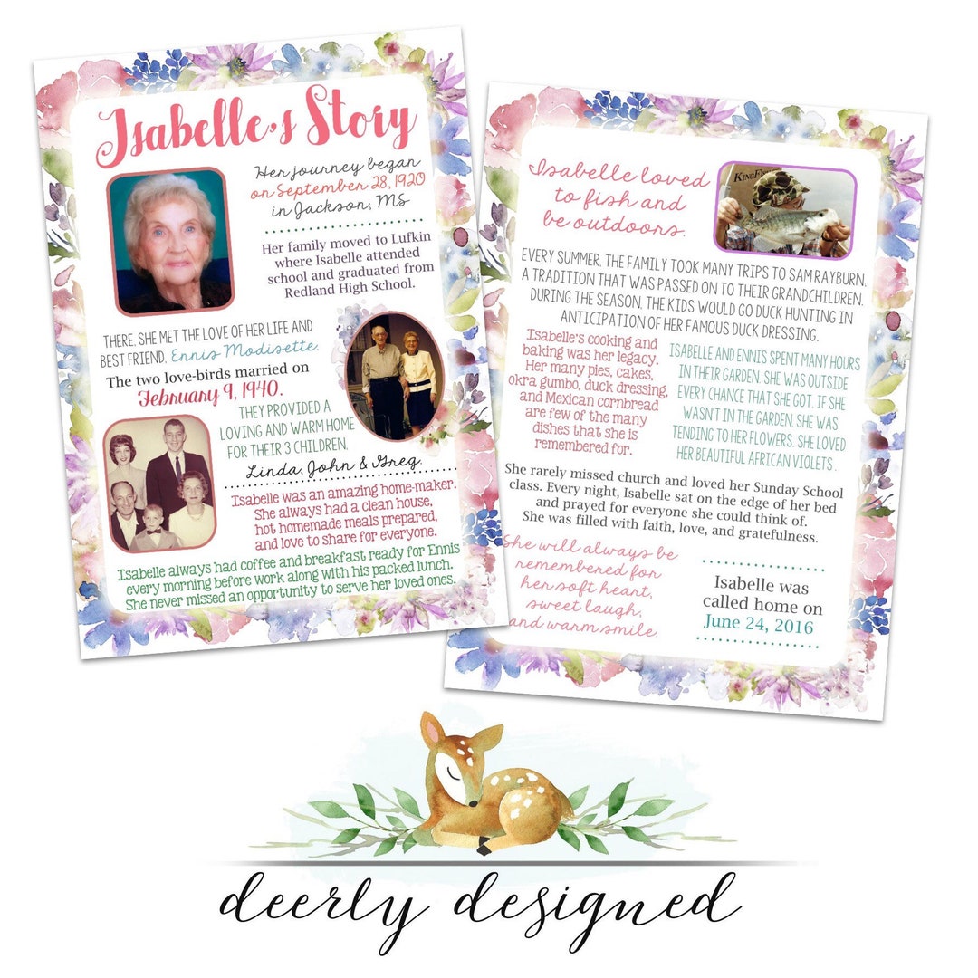 Double Sided Funeral Memorial Service Program Obituary in Remembrance ...