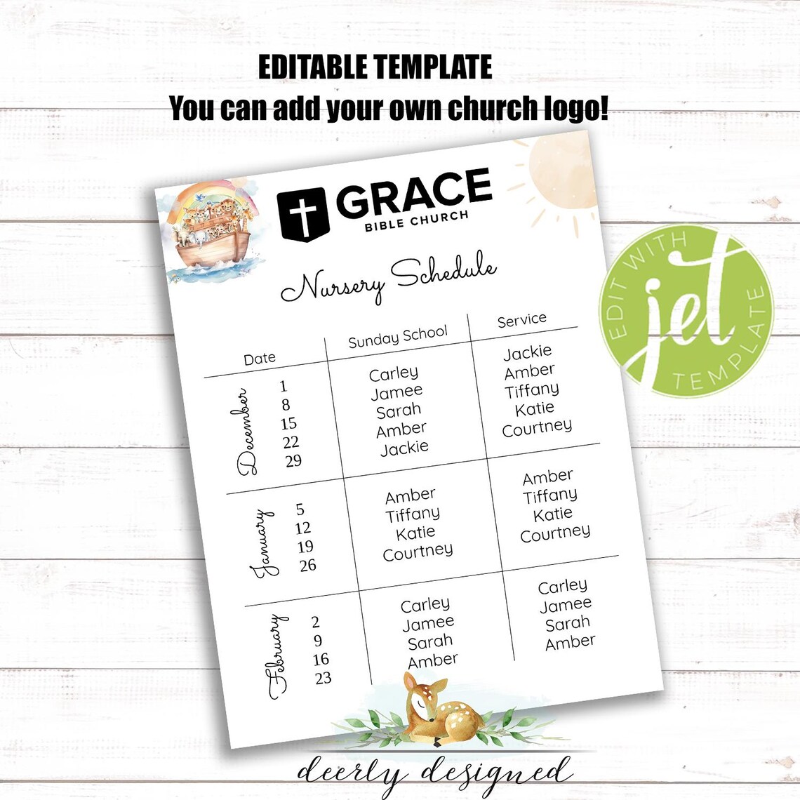EDITABLE Church Nursery Schedule - Sunday School Volunteer Schedule ...