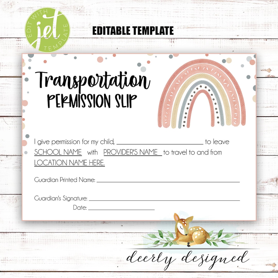 EDITABLE Transportation Permission Slip - School - Daycare - Editable ...