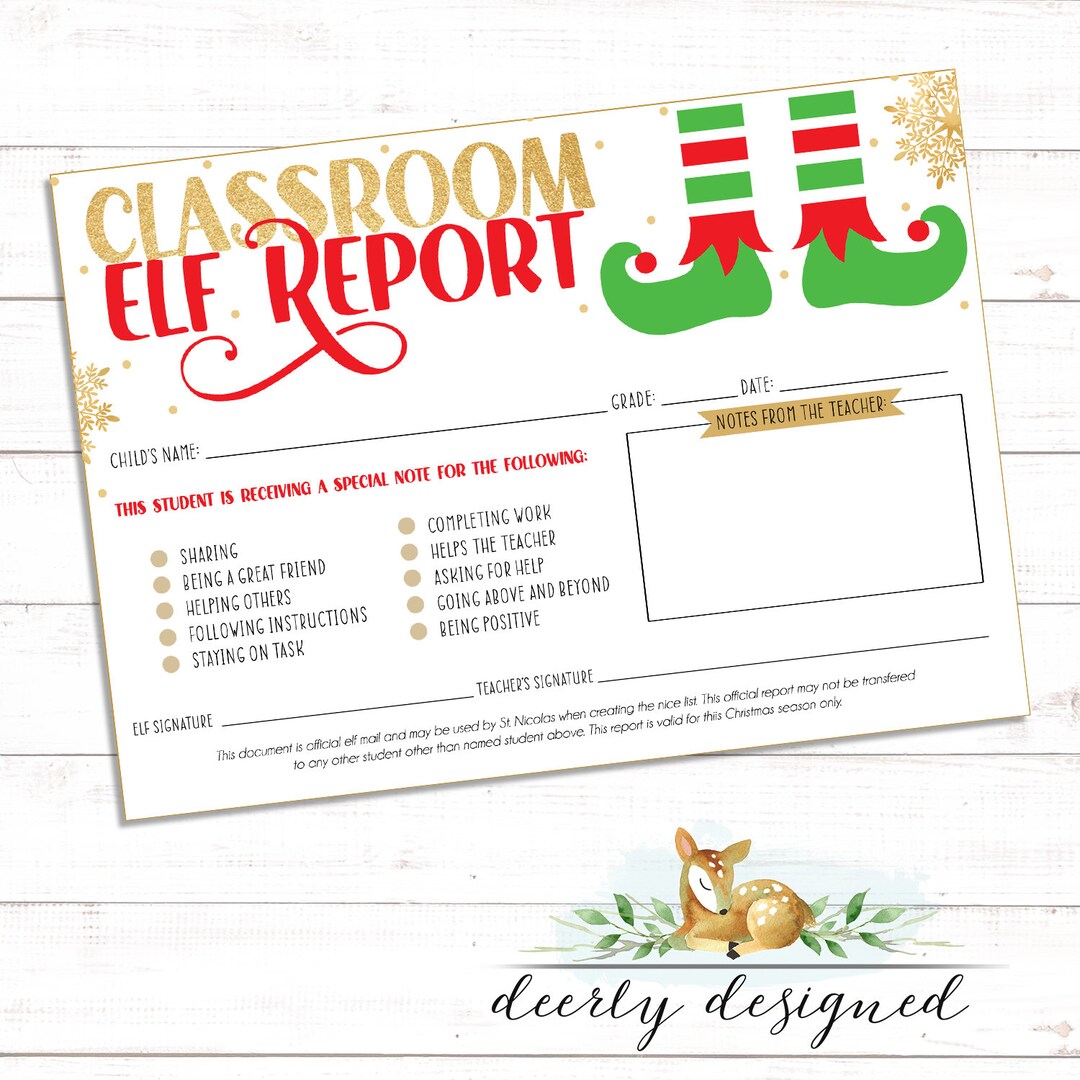 Classroom Elf Report - Elf Decor - Report to Santa - Elf Report ...