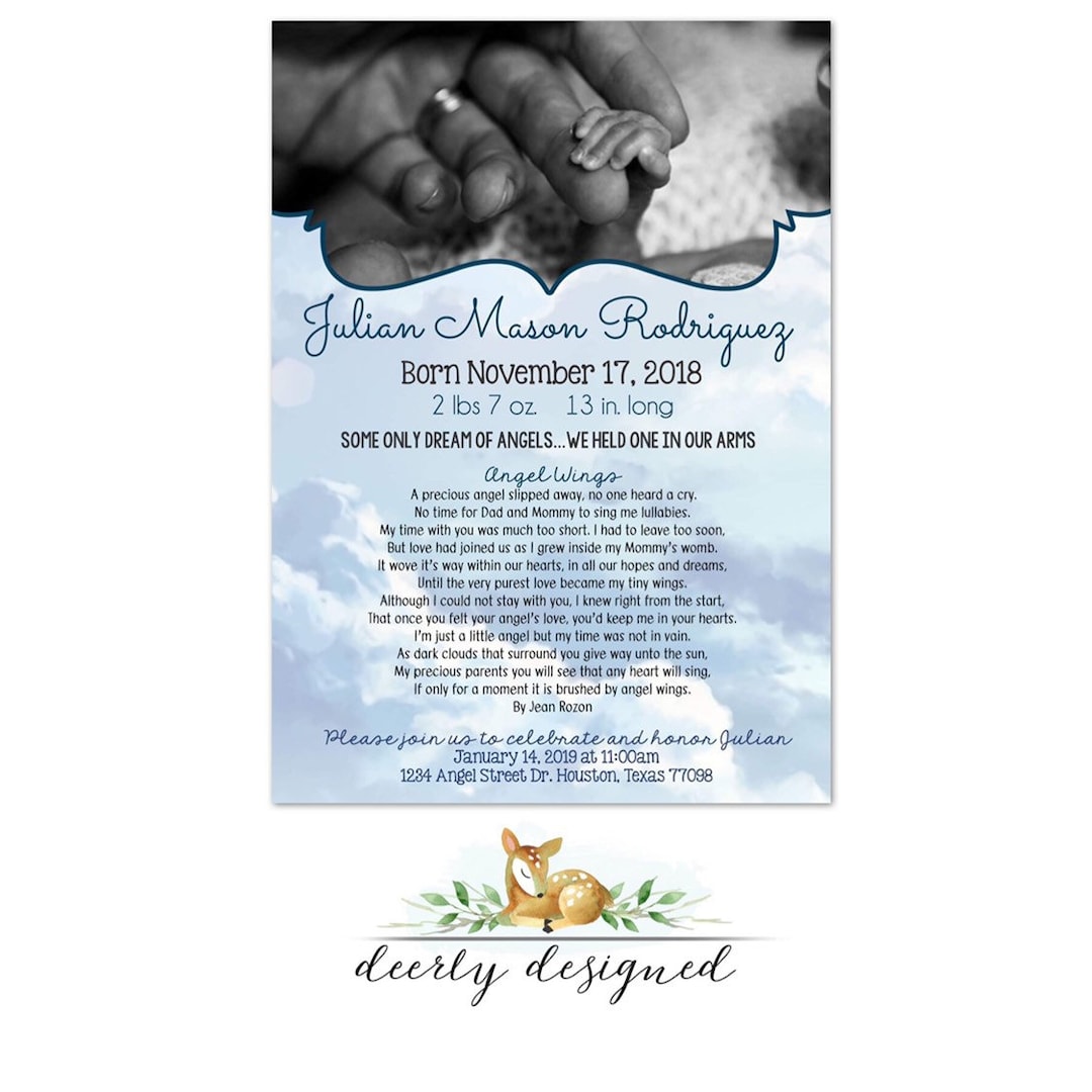 Baby Memorial Service Invitation; Clouds; Heaven; Remembering Child ...