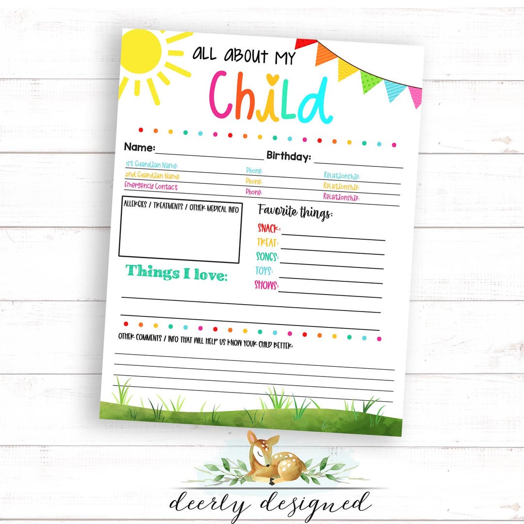 All About My Child Form: Daycare & Babysitting Information (digital ...