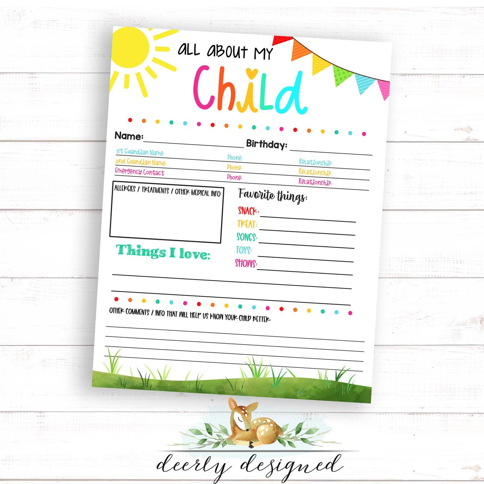 All About My Child Form: Daycare & Babysitting Information (digital ...