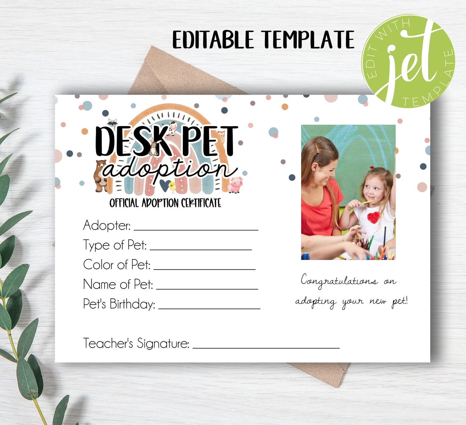 EDITABLE Desk Pet Adoption Certificate - Add/remove Picture Space ...