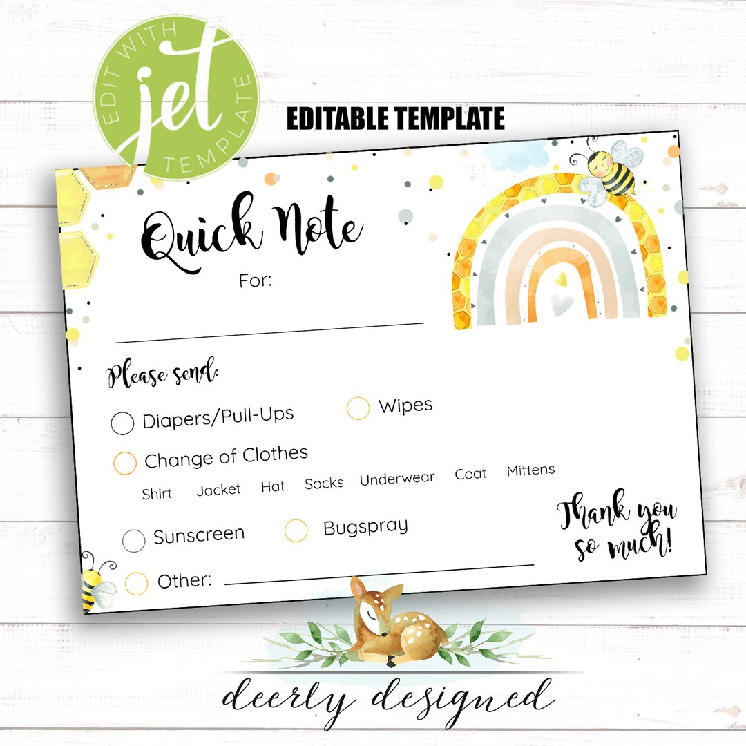 EDITABLE Bee Theme Quick Note TEMPLATE - Note From the Teacher ...