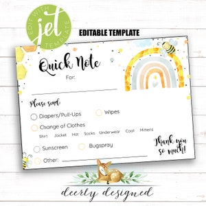 EDITABLE Bee Theme Quick Note TEMPLATE - Note From the Teacher ...