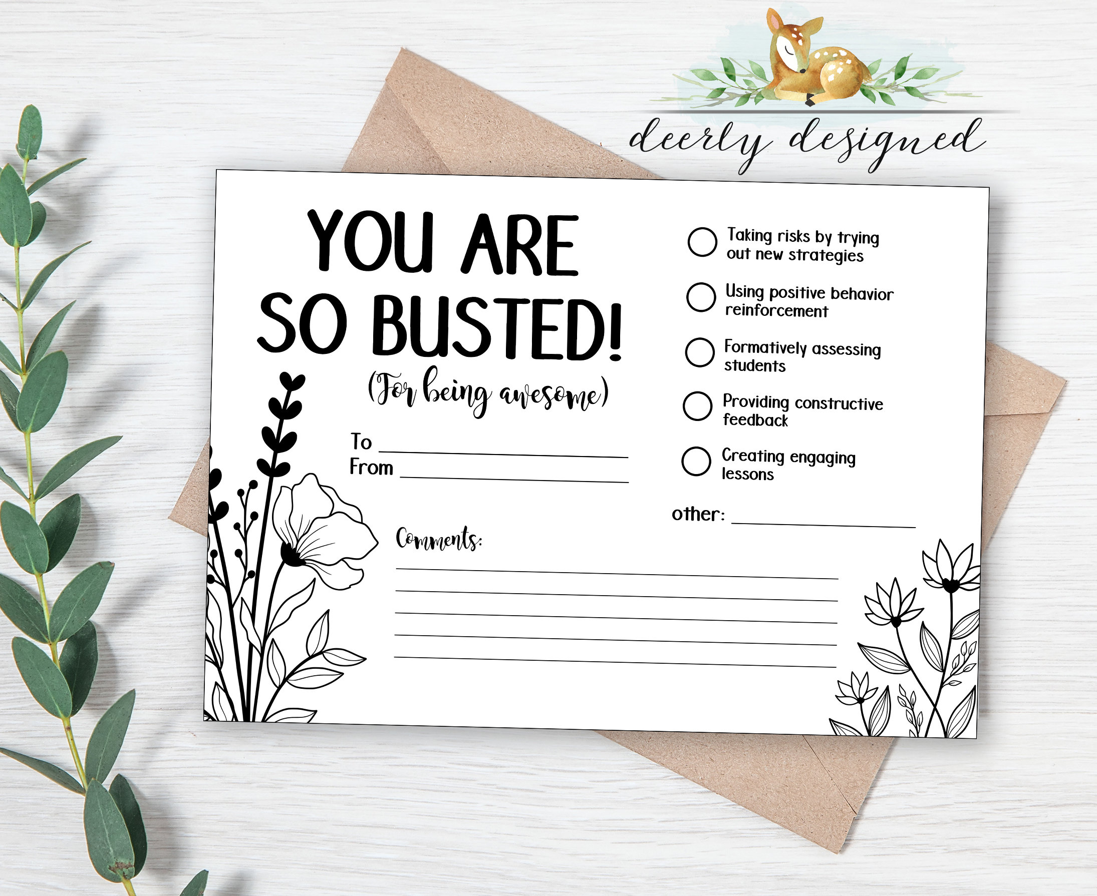 Boho Minimalist Teacher Feedback Card - Teacher Positive Affirmation ...