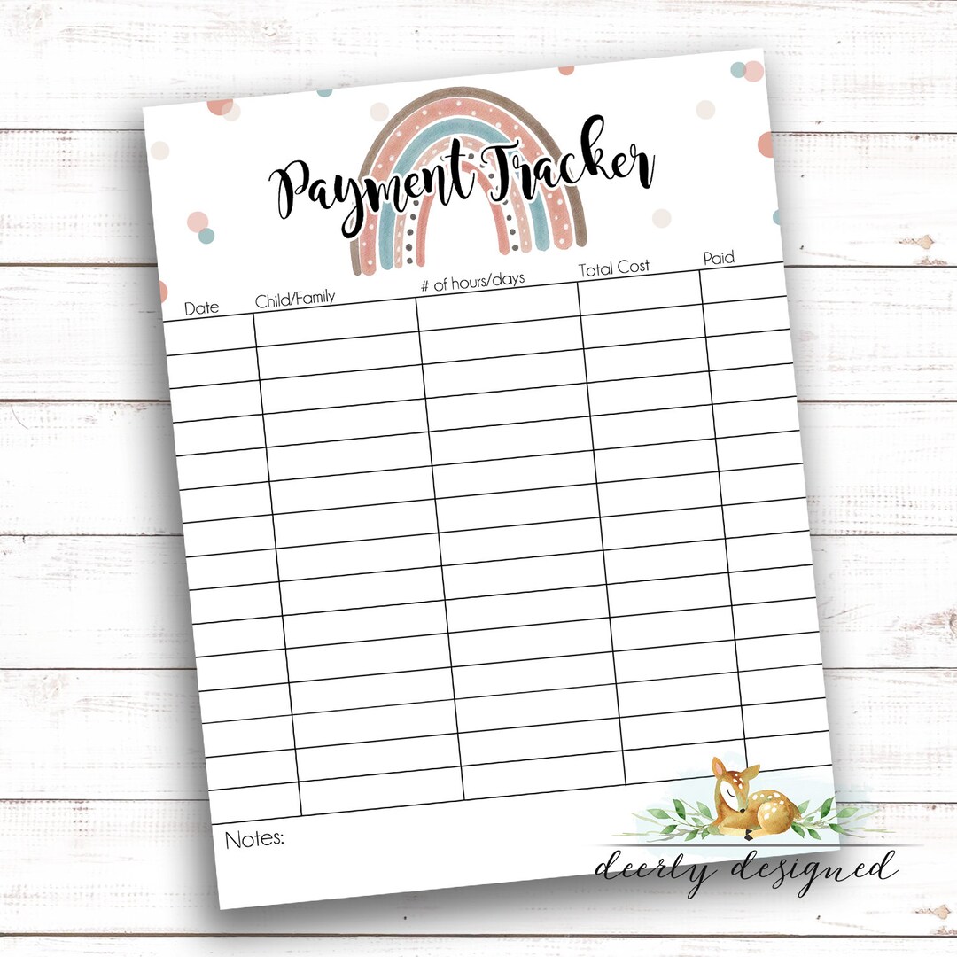 Babysitter Payment Tracker - Childcare Tracker - Nanny Forms ...