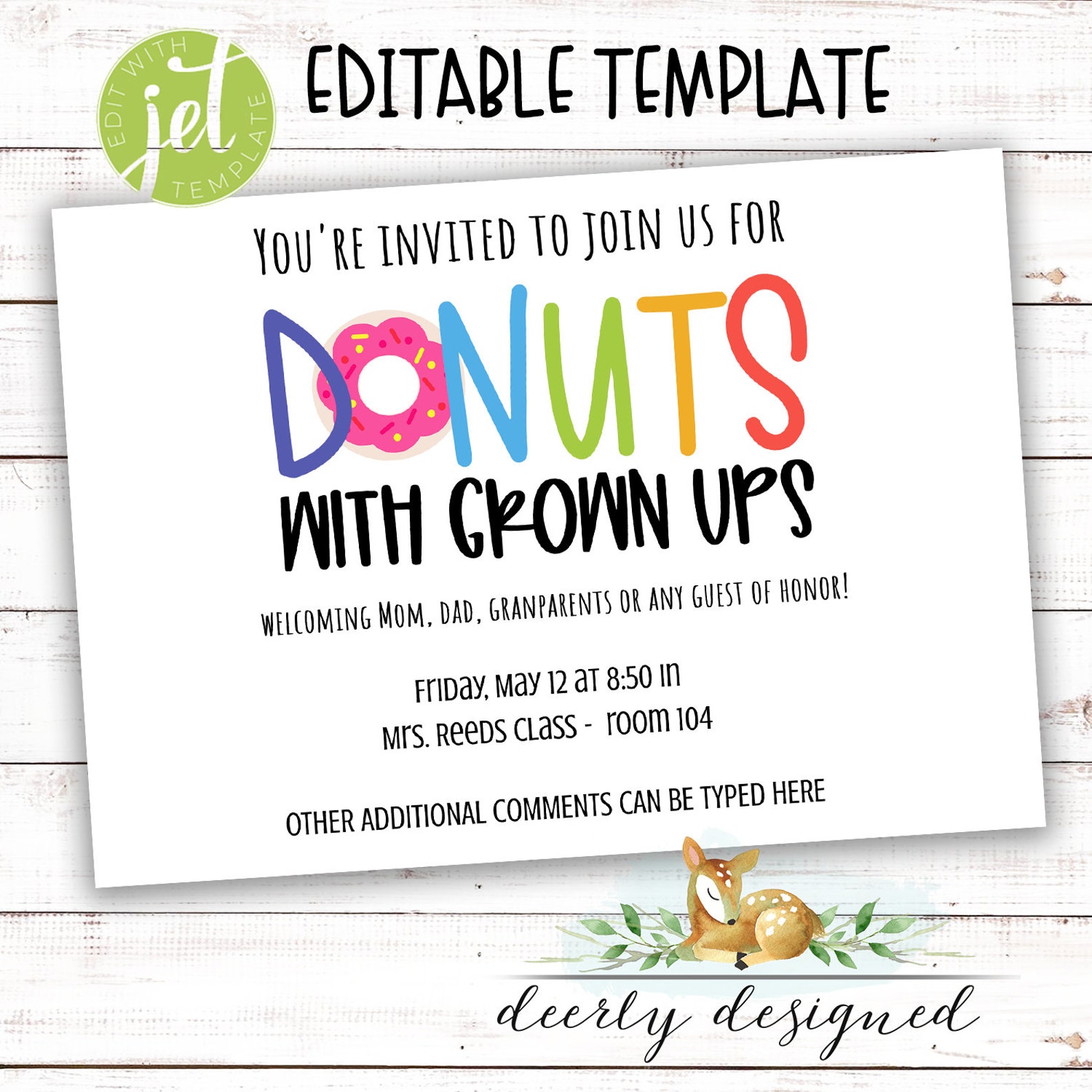 EDITABLE Donuts With Grown Ups Invitation Template - Edit in Your ...