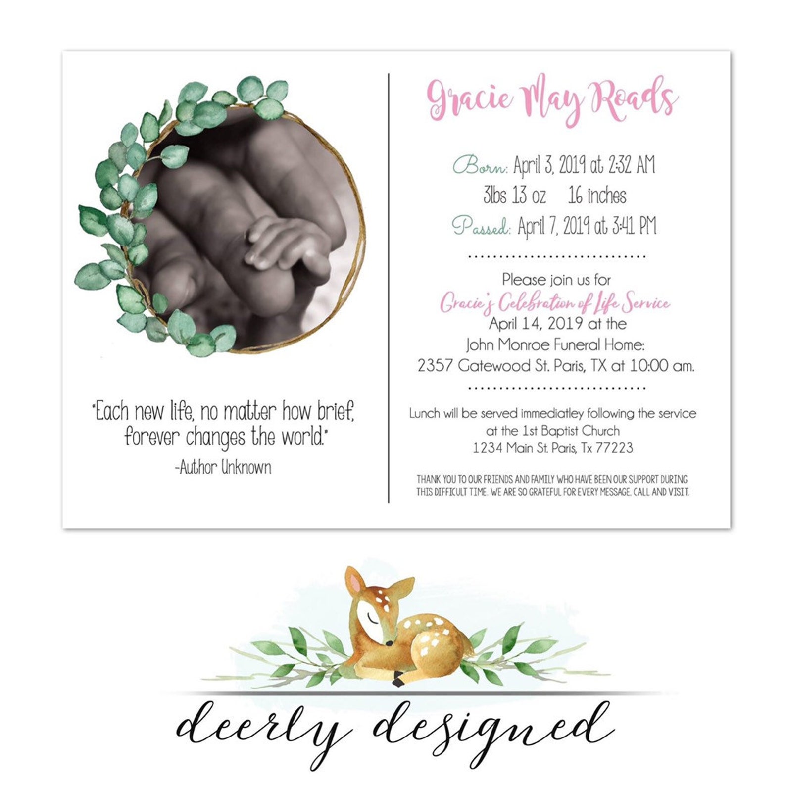 Baby Memorial Service; Remembering Child; Stillborn; Funeral ...