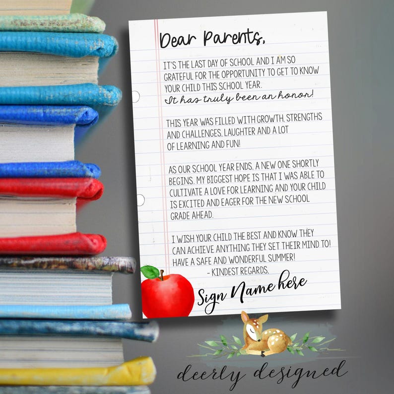 End of Year Teacher Note to Parents (PDF) - Etsy UK