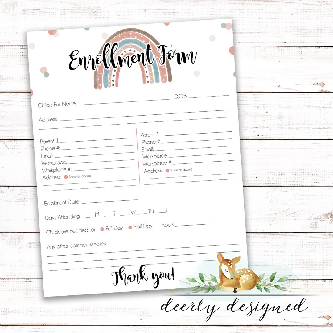 Enrollment Daycare Form - Enrollment School Form - Boho Rainbow Back to ...