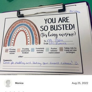 Boho Rainbow Teacher Feedback Card - Teacher Positive Affirmation ...