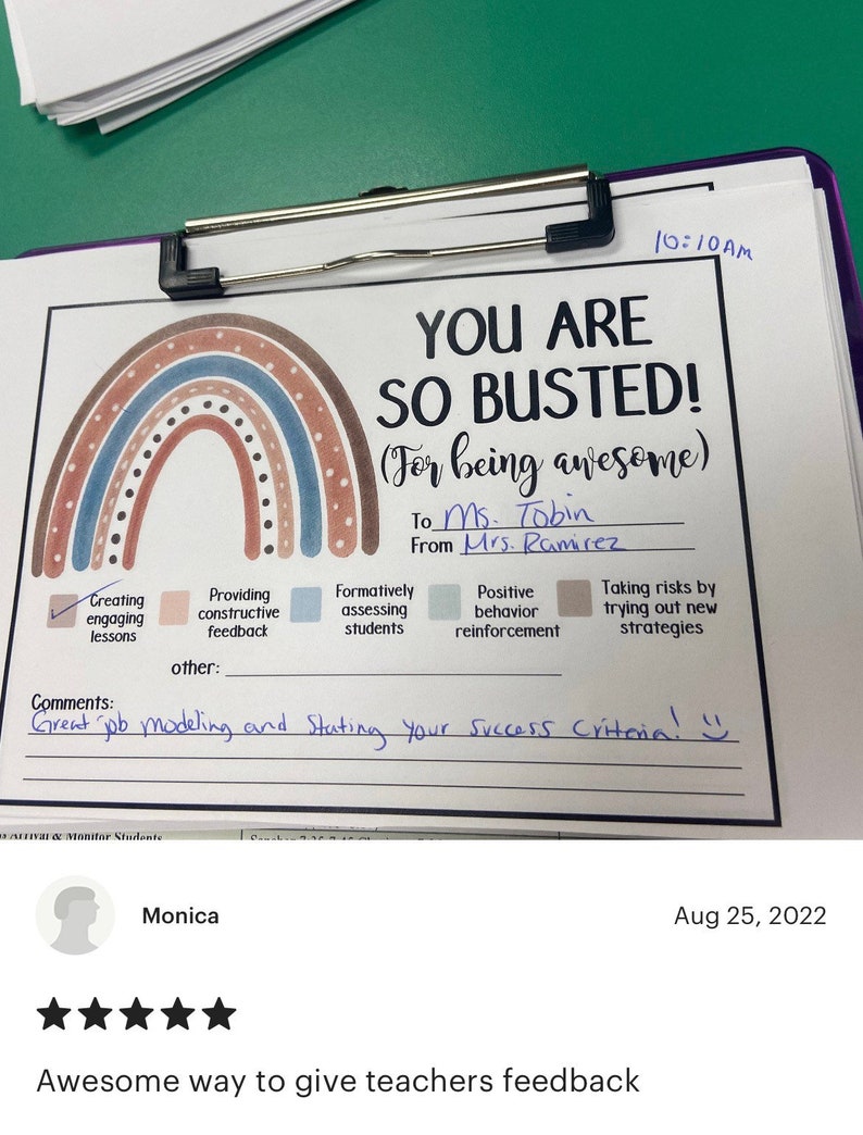 Boho Rainbow Teacher Feedback Card Teacher Positive - Etsy