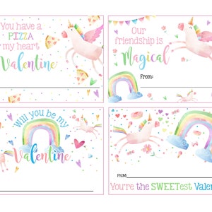 Unicorn and Rainbows Valentine Card Printables Instant Download ...
