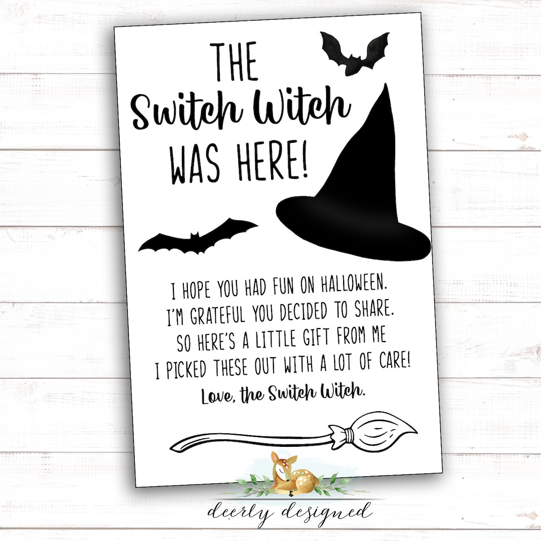 Switch Witch Note - Easy Printable With Minimal Colors - Halloween ...