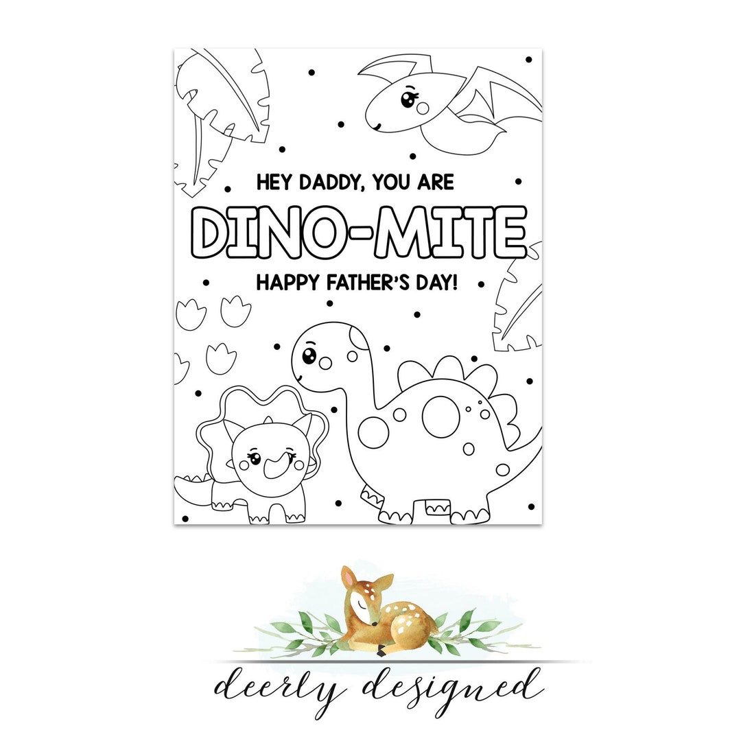 Father's Day Coloring Page - Card - Printable - Dinosaur Father's Day ...