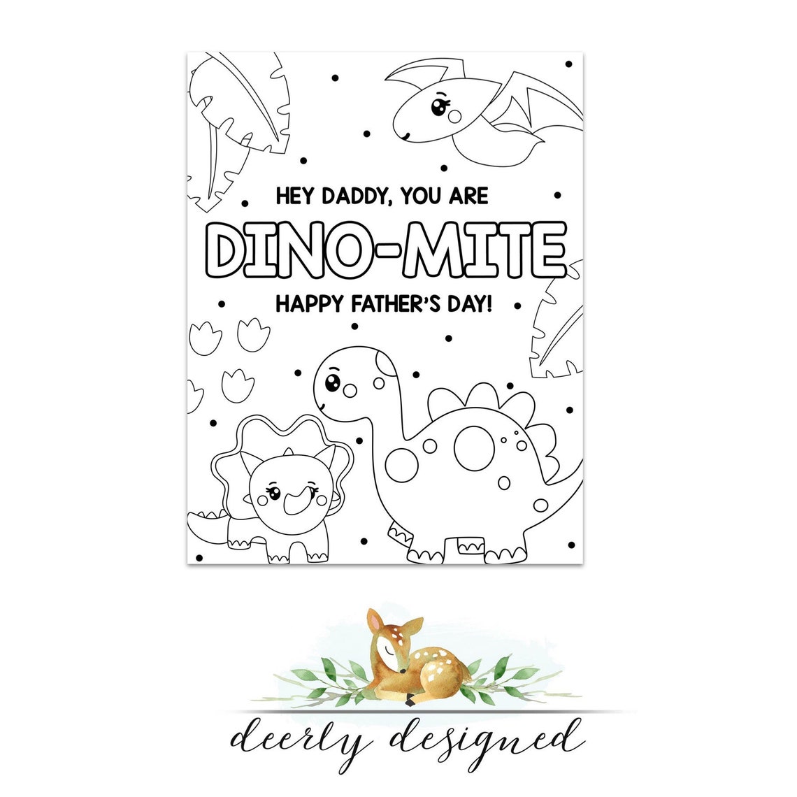 Father's Day Coloring Page - Card - Printable - Dinosaur Father's Day ...
