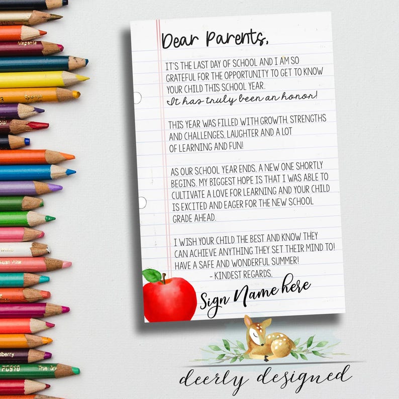 End of Year Teacher Note to Parents (PDF) - Etsy UK