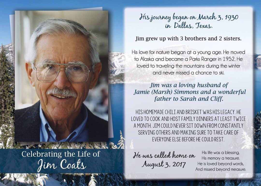 Snowy Winter Mountain Funeral Program - Celebration of Life - Snowy ...