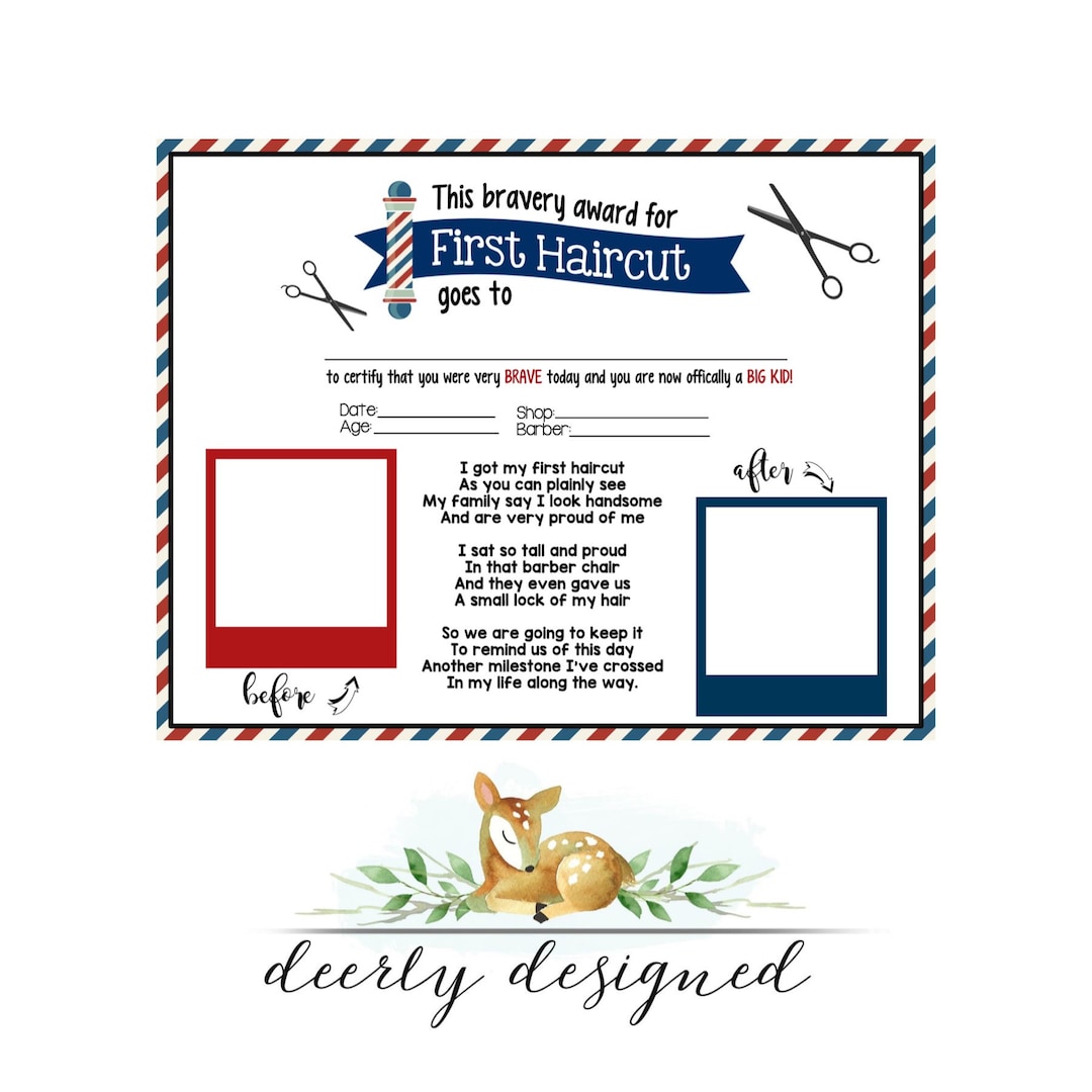 First Haircut Barber Shop Printable | Haircut Award | Barber Printable ...