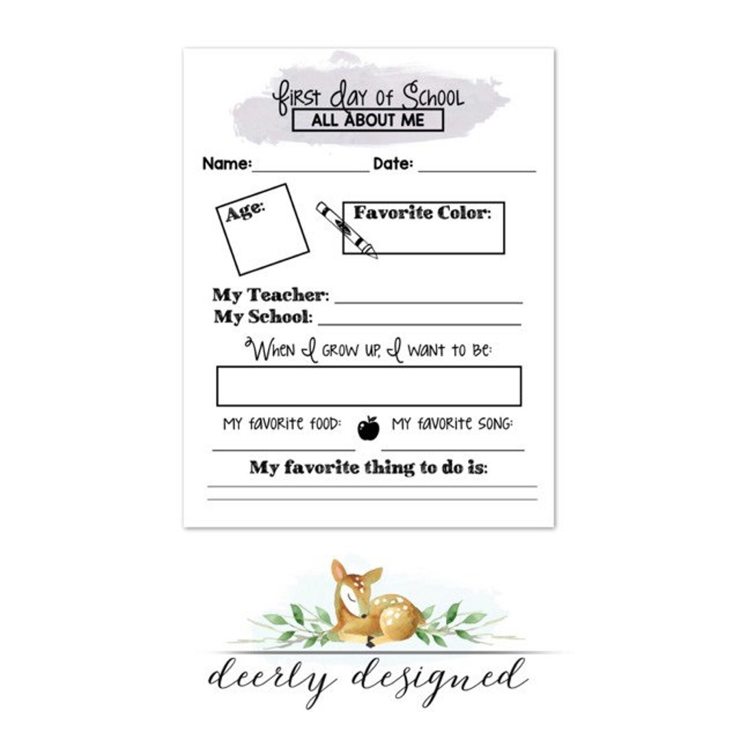 First Day of School About Me Worksheet - Teacher Printable - PDF ...