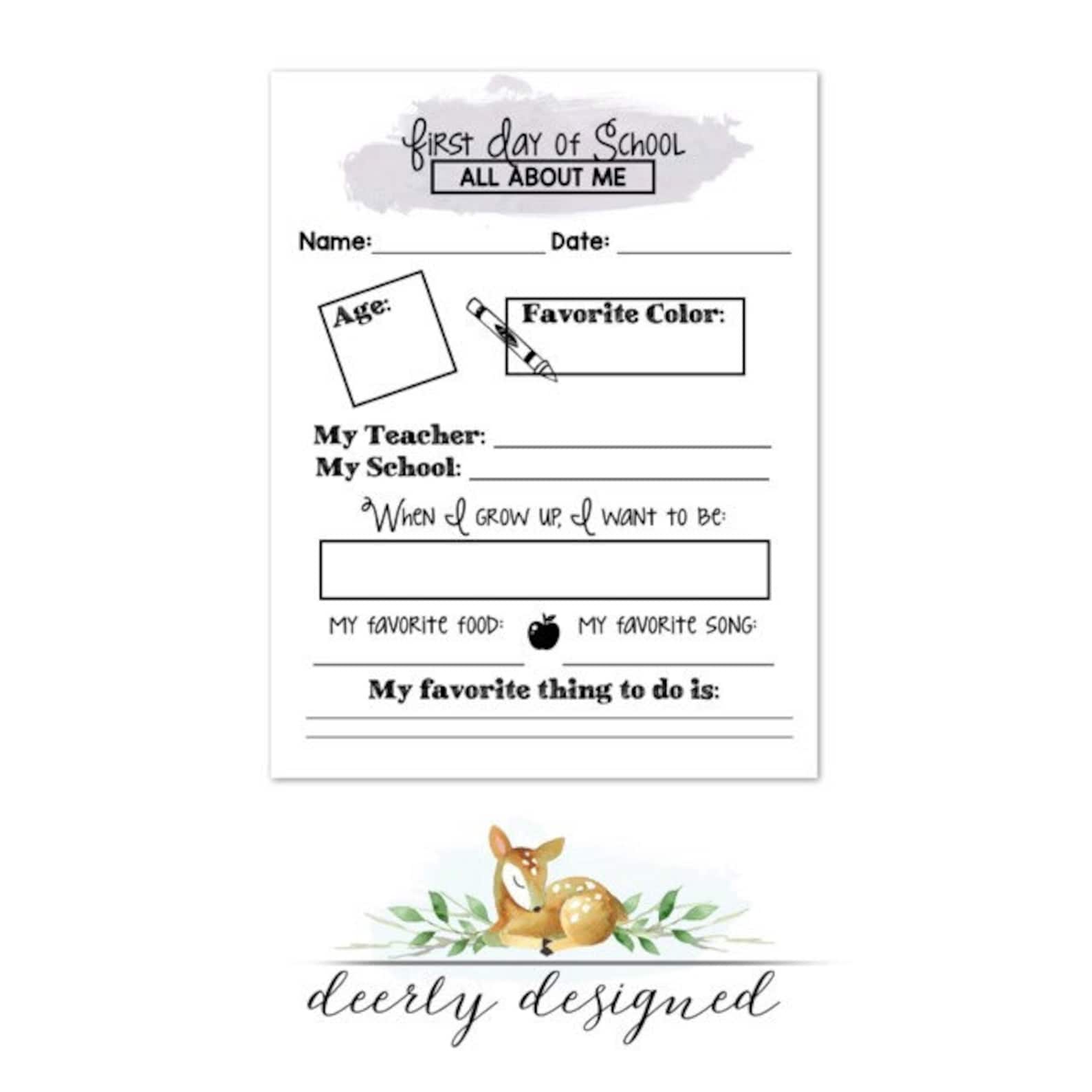First Day of School About Me Worksheet Teacher Printable - Etsy