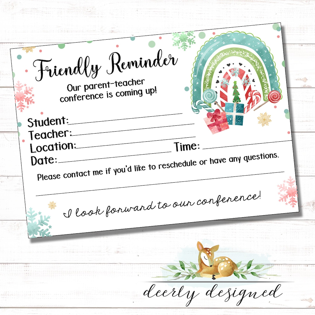 Christmas Parent Teacher Conference Reminder Note - Decemeber - Note ...