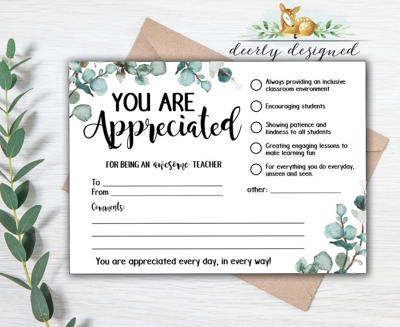 Teacher Appreciation Card From Student Teacher Appreciation - Etsy