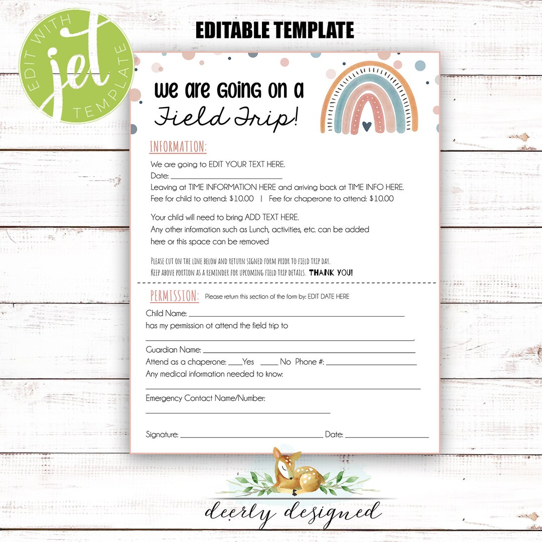 EDITABLE Field Trip Permission Slip - Field Trip Information Template ...