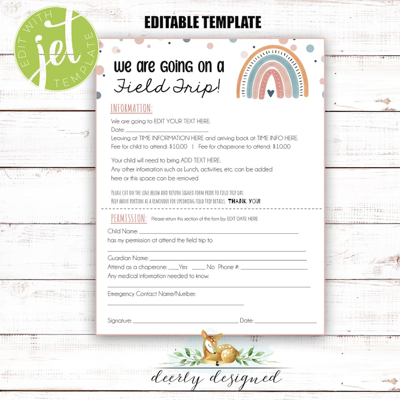 EDITABLE Field Trip Permission Slip - Field Trip Information Template ...