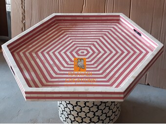 Handmade Bone Inlay Wooden Modern Floral Pattern Serving Tray Furniture ...