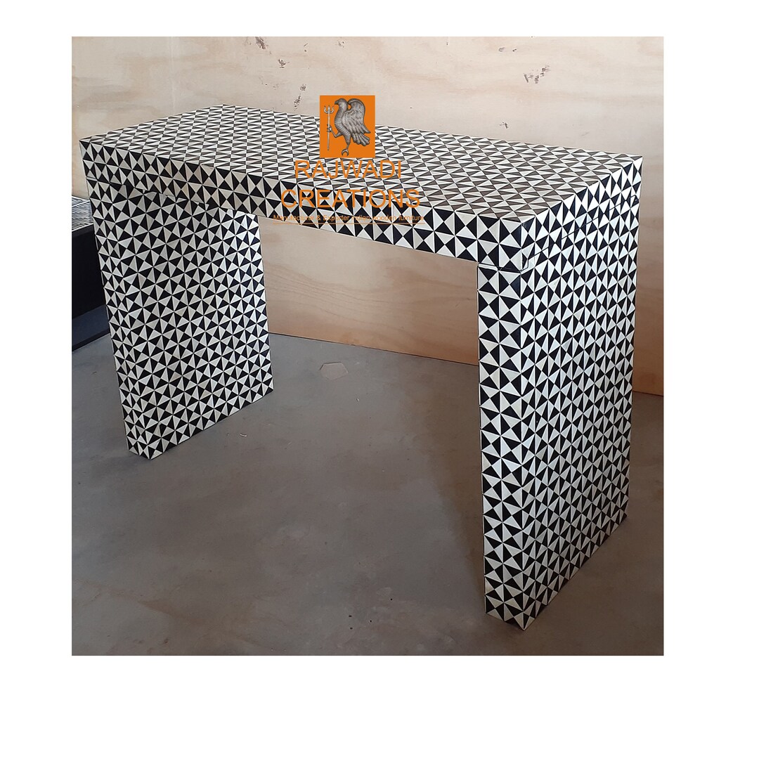 Handmade Bone Inlay Wooden Modern Geometric Pattern Console Table ...