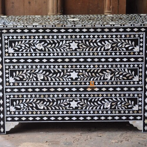 Mother of Pearl Inlay White Floral Pattern Mirror Frame With - Etsy