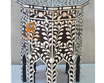 Handmade Bone Inlay Wooden Modern Pattern End Table / | Etsy