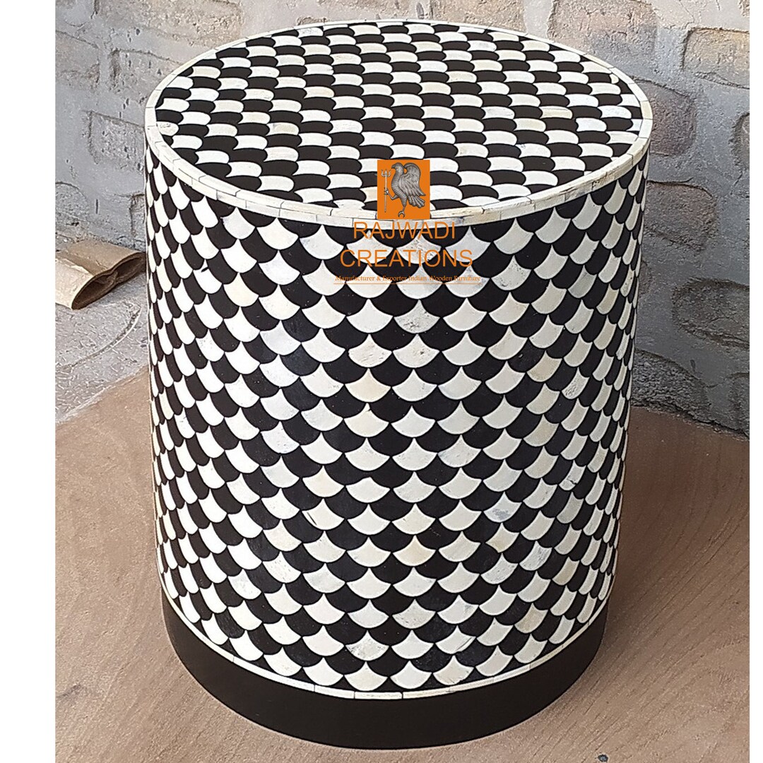 Handmade Bone Inlay Wooden Modern Fish Scale Pattern End Table ...