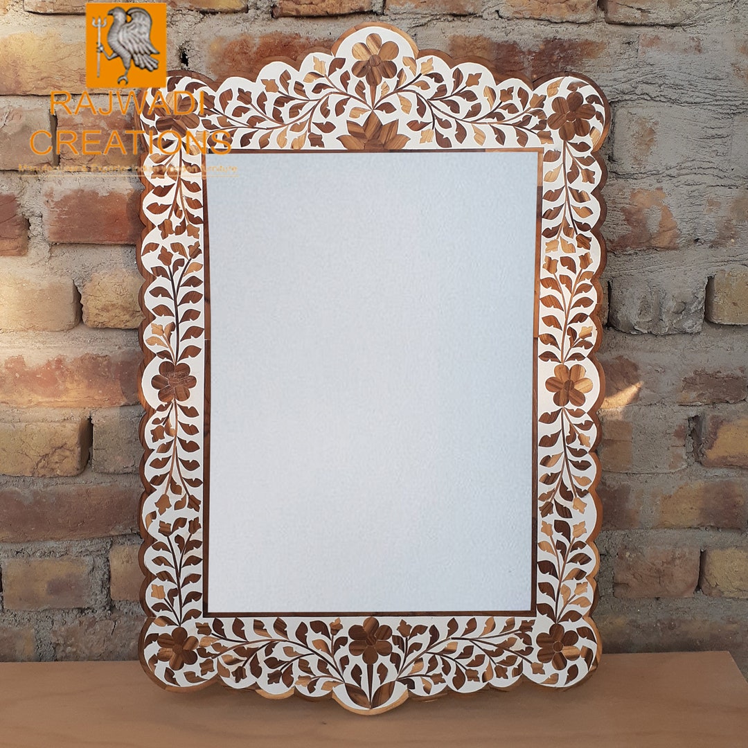 Handmade Resin Inlay Wooden Modern Floral Pattern Mirror Frame ...