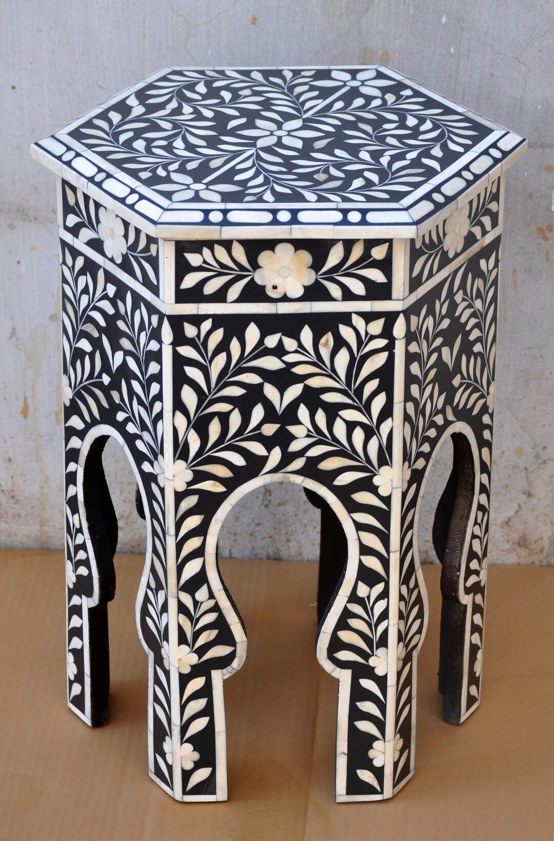Handmade Bone Inlay Wooden Modern Floral Pattern End Table / - Etsy