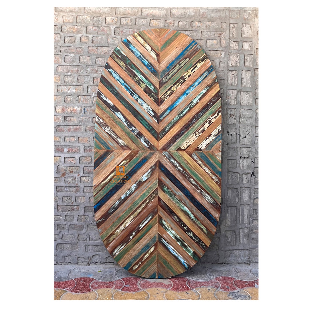 Handmade Reclaimed Wood Oval Shape Table Top 82x42 Inches - Etsy