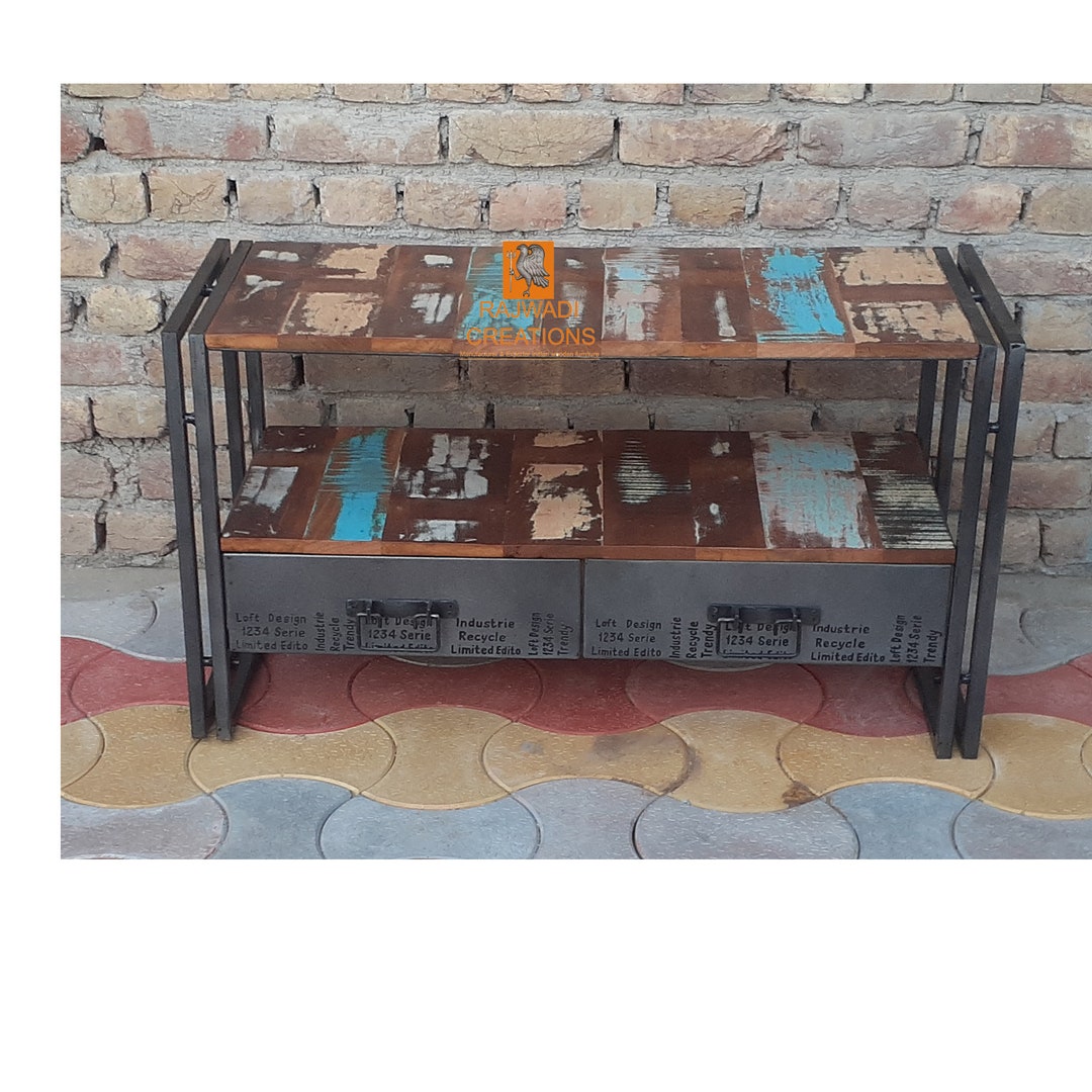 Handmade TV Unit 2 Door Shelf Natural Solid Wood Industrial - Etsy