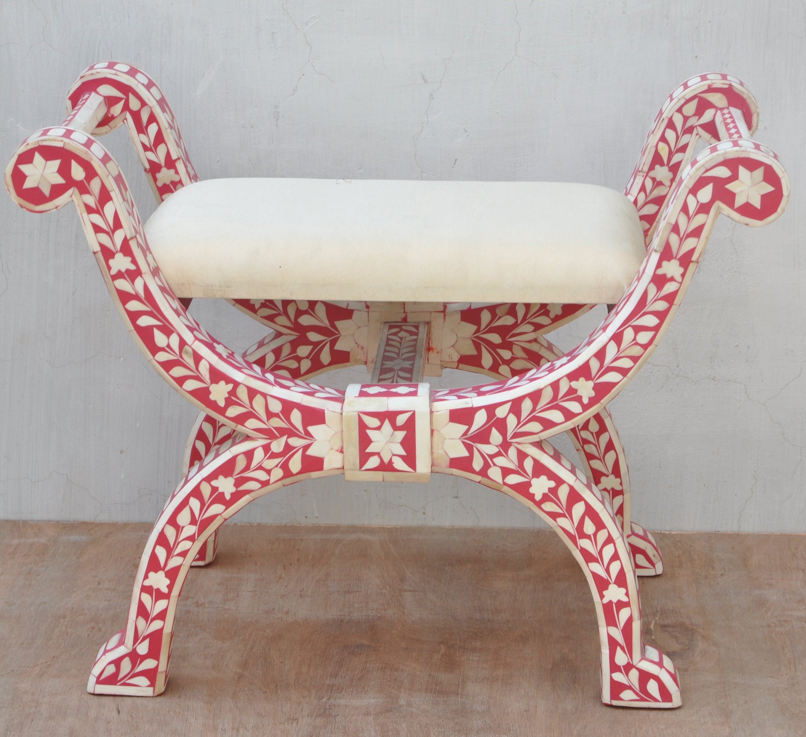 Handmade Antique Looks Pink & Bone Inlay Floral Chair Inlay | Etsy