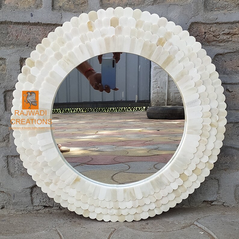 Handmade Bone Inlay Wooden Modern Round Pattern Mirror Frame - Etsy