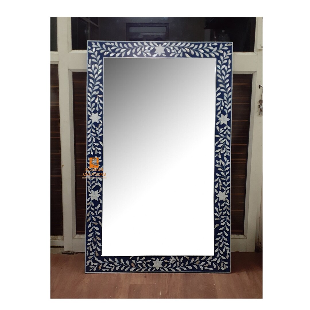 Handmade Mother of Pearl Inlay Wooden Modern Floral Pattern Mirror ...