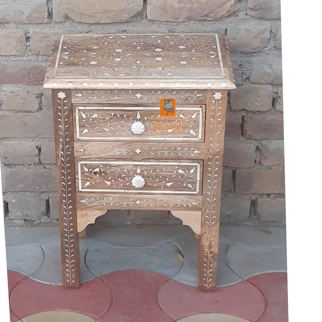 Handmade Bone Inlay Wooden Modern Floral Bedside/sidetable/nightstand ...