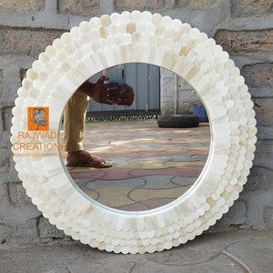 Handmade Bone Inlay Wooden Modern Round Pattern Mirror Frame Furniture ...