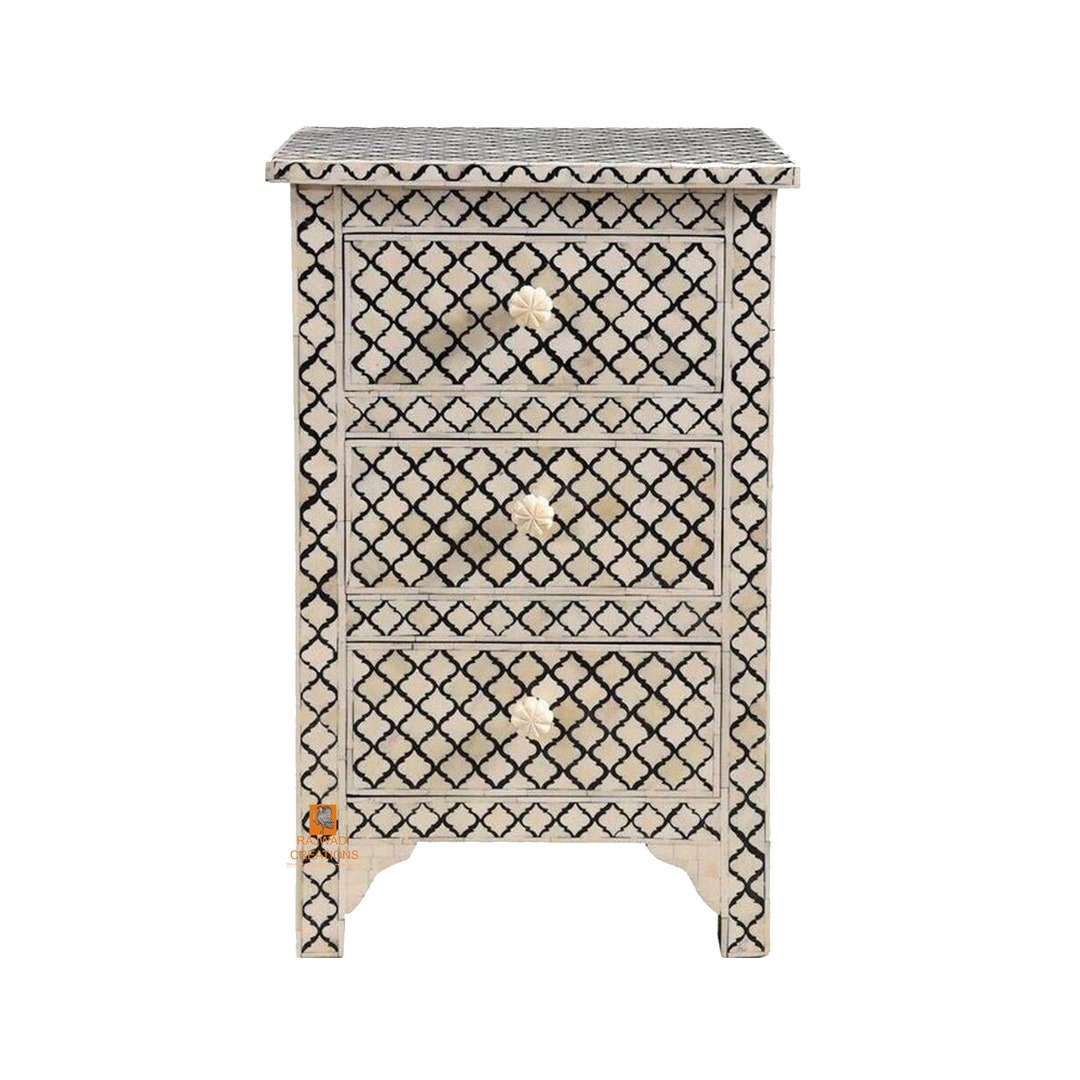 Handmade Wooden Bone Inlay Pattern Bedside/sidetable/nightstand With 3 ...